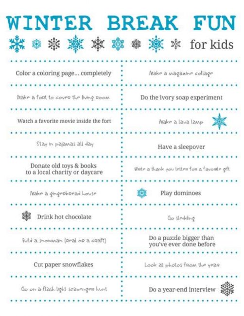 Fun Things to Do Over Winter Break for Kids + Free Printable