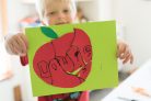 Cute Apple Name Puzzle Works on Cutting Skills