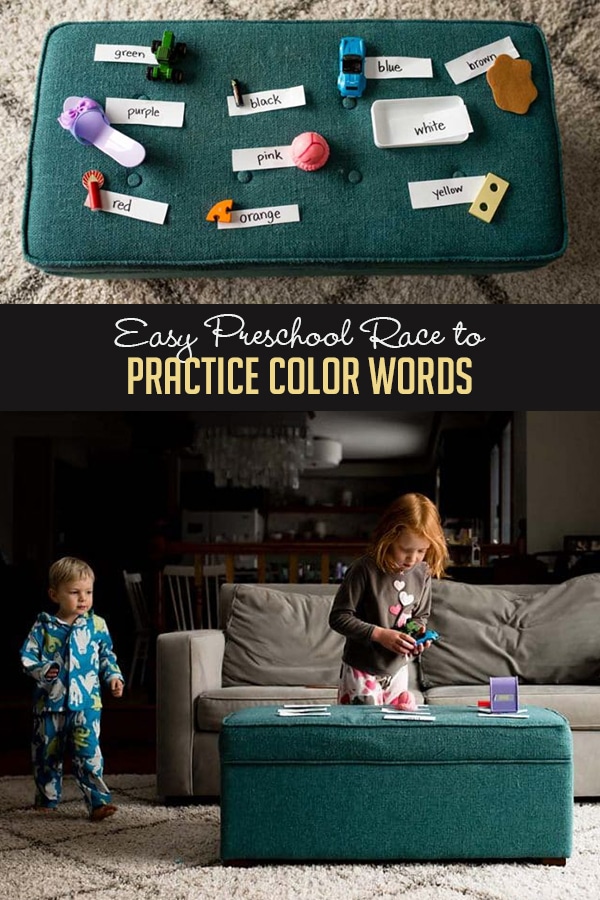 Easy Low Prep Preschool Race to Practice Color Words - Hands On As We Grow®