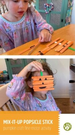 Mix-It-Up Popsicle Stick Pumpkin Craft + Fine Motor Activity